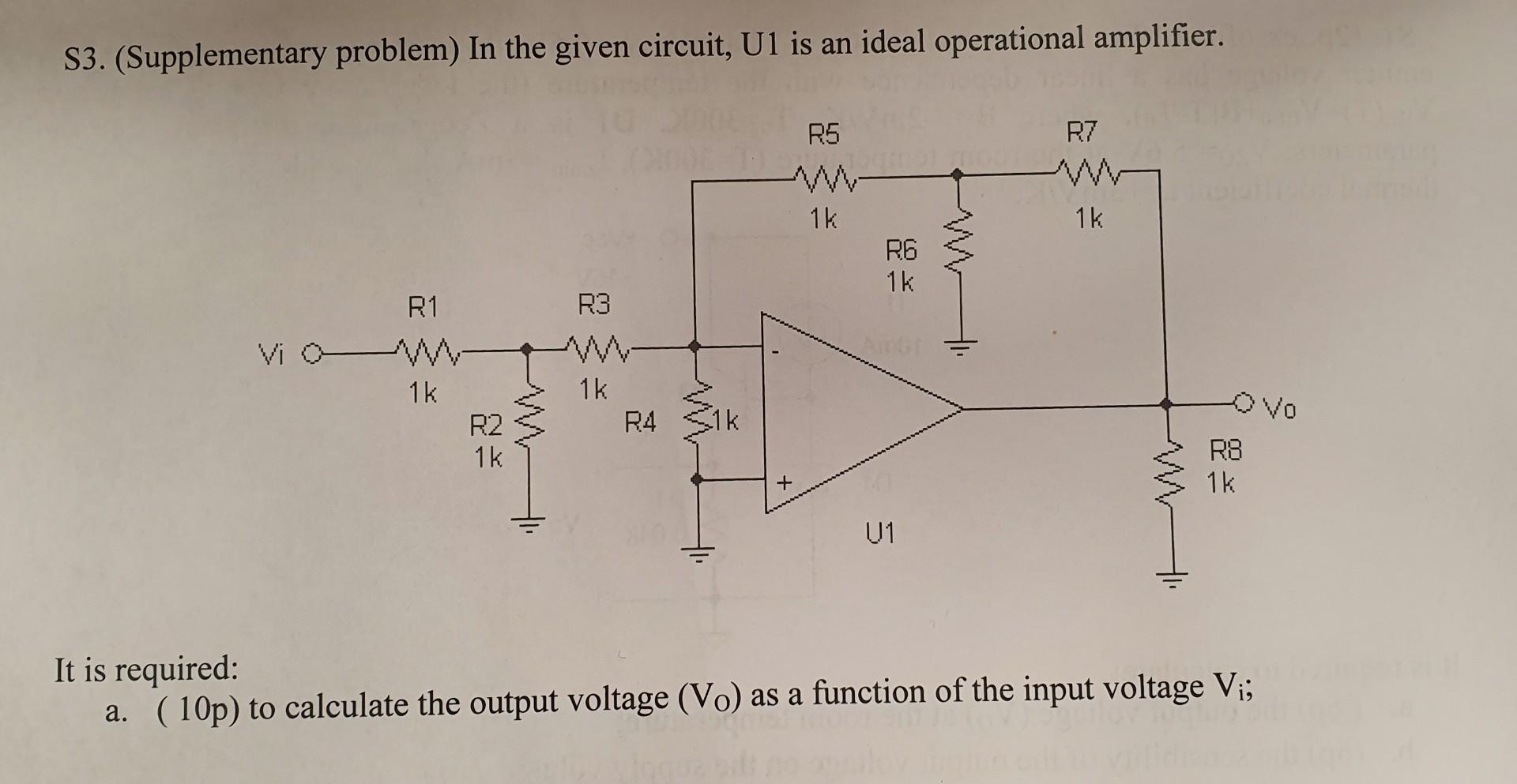 Solved S3. (Supplementary problem) In the given circuit, U1 | Chegg.com