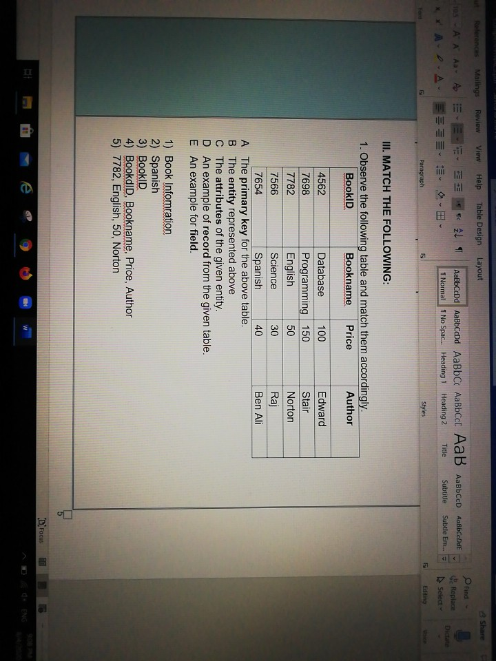 Solved References Mailings View Review Share Help Table