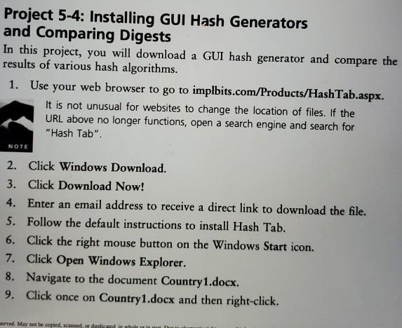 Solved Project 5-4: Installing GUI Hash Generators and | Chegg.com