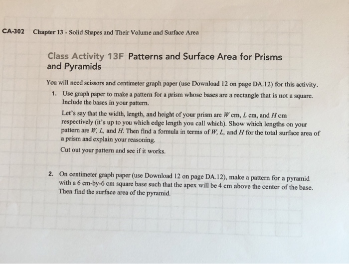 Solved CA-302 Chapter 13 . Solid Shapes and Their Volume and | Chegg.com