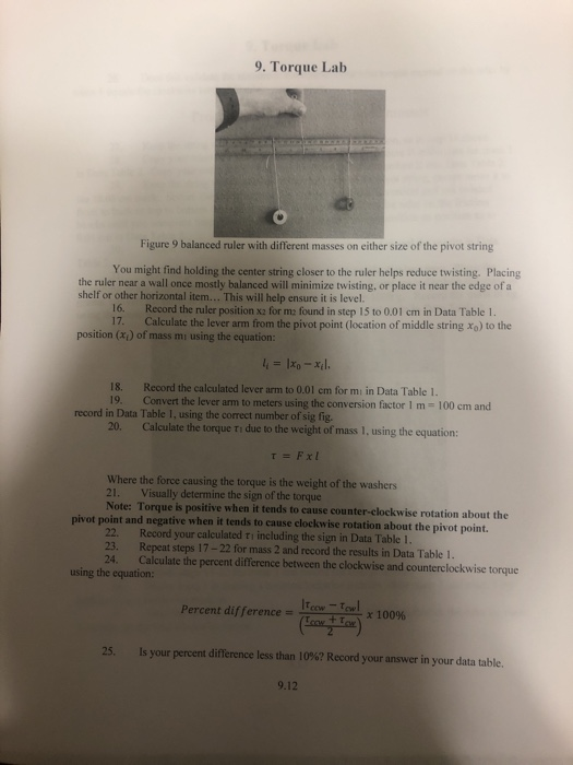 9. TORQUE LAB Date: Name: Procedure I & II Torque | Chegg.com