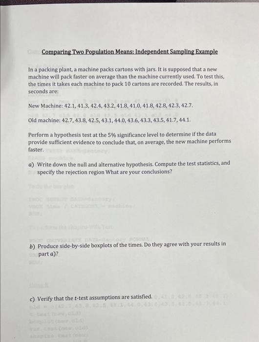 Solved Comparing Two Population Means: Independent Sampling | Chegg.com