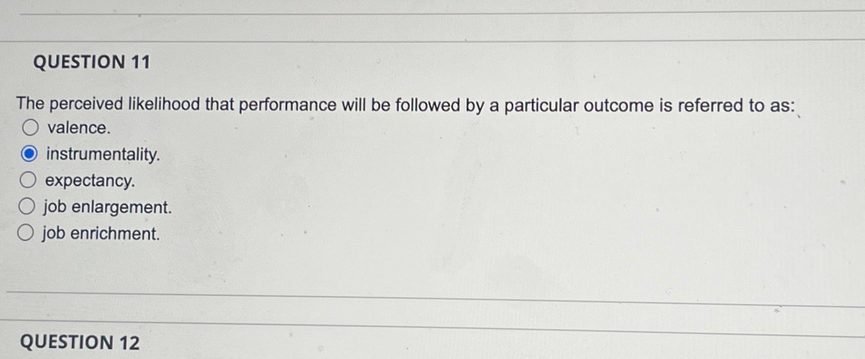 Solved QUESTION 11The perceived likelihood that performance | Chegg.com