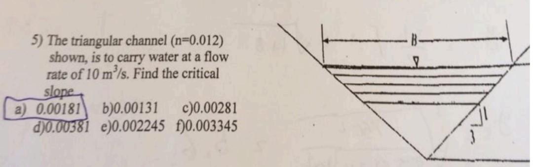 Solved 5) The triangular channel (n=0.012) shown, is to | Chegg.com