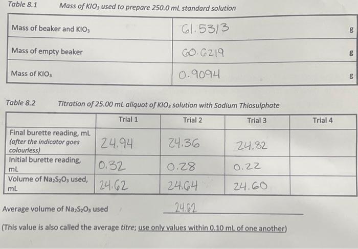 Solved determine the # of moles of KIO3 used in the | Chegg.com