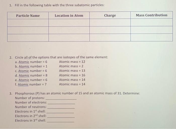 Solved 1. Fill in the following table with the three | Chegg.com