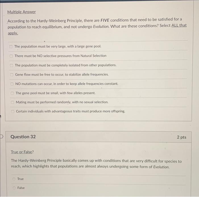 Solved Multiple Answer According to the Hardy-Weinberg | Chegg.com