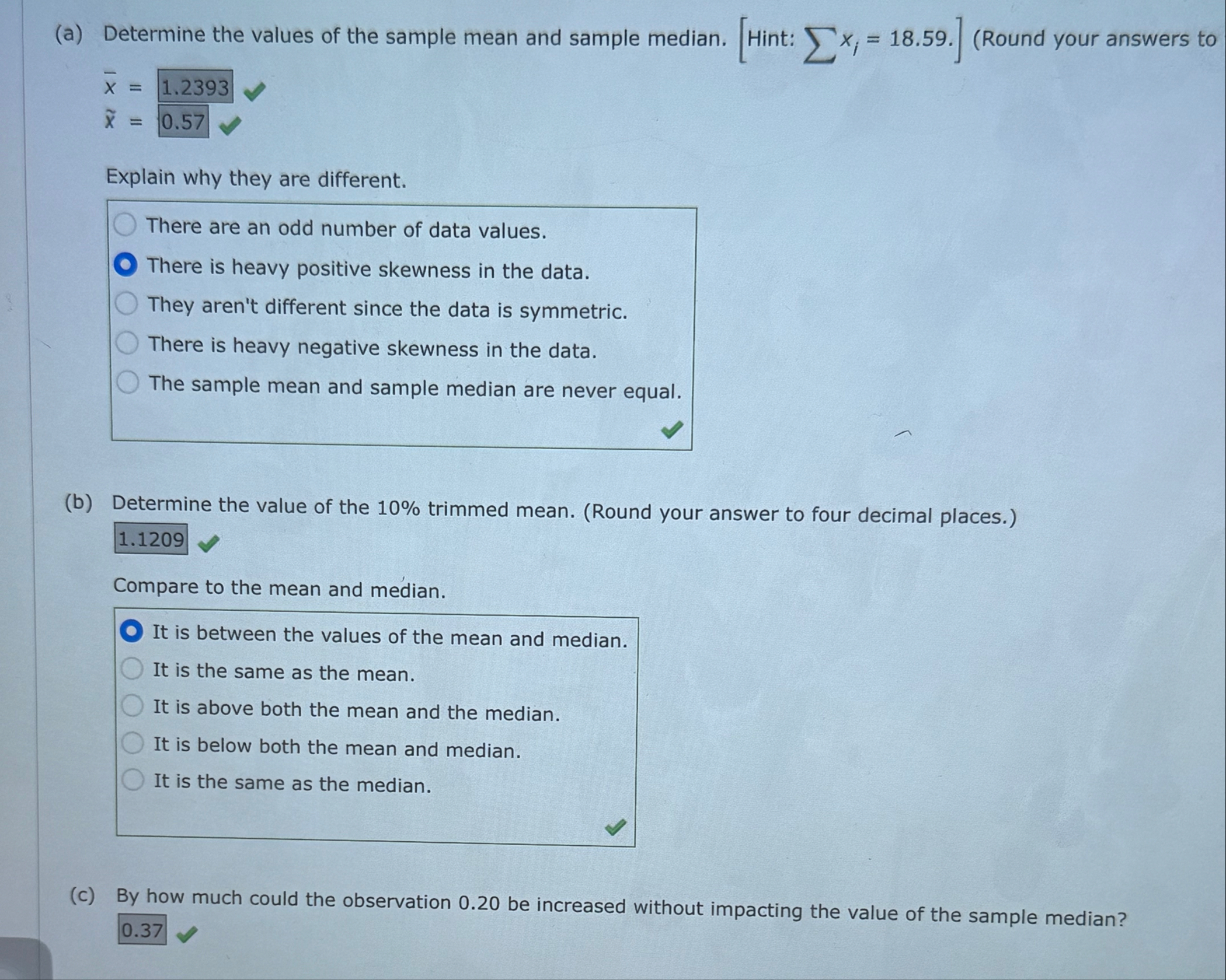Solved (a) ﻿Determine the values of the sample mean and | Chegg.com