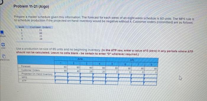 Solved Problem 11-21 (Algo) Prepare a master schedule given | Chegg.com