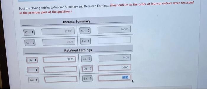 Post the closing entries to Income Summary and | Chegg.com