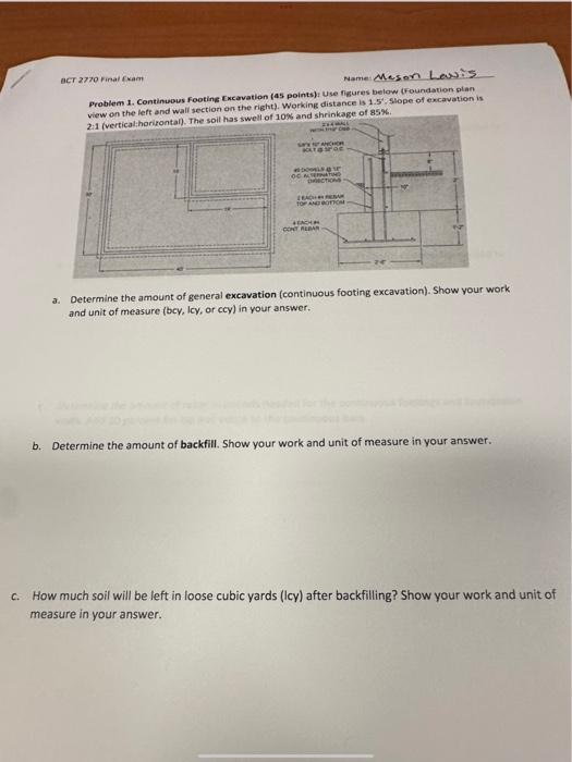 Solved Problem 1. Continuous footing Excavation (45 points): | Chegg.com