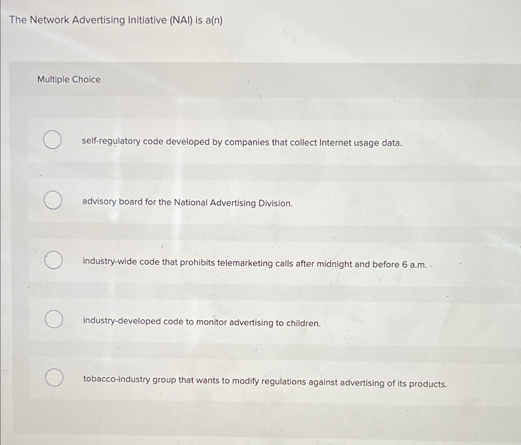 Solved The Network Advertising Initiative (NAl) ﻿is | Chegg.com