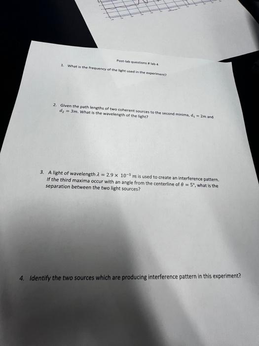 Solved 2. Given the path lengths of two coherent sources to | Chegg.com