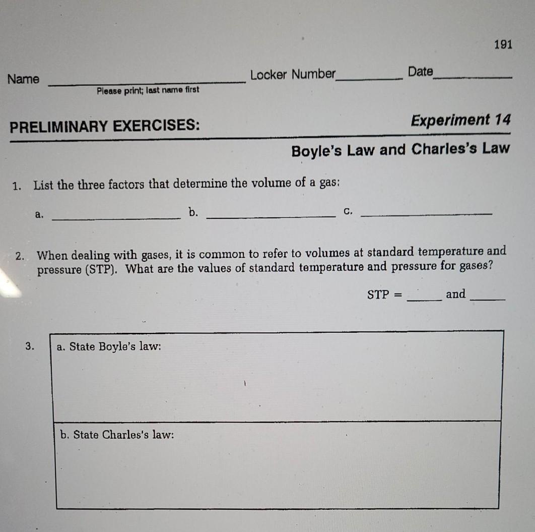 Solved 191 Name Date Locker Number Please print; last name | Chegg.com