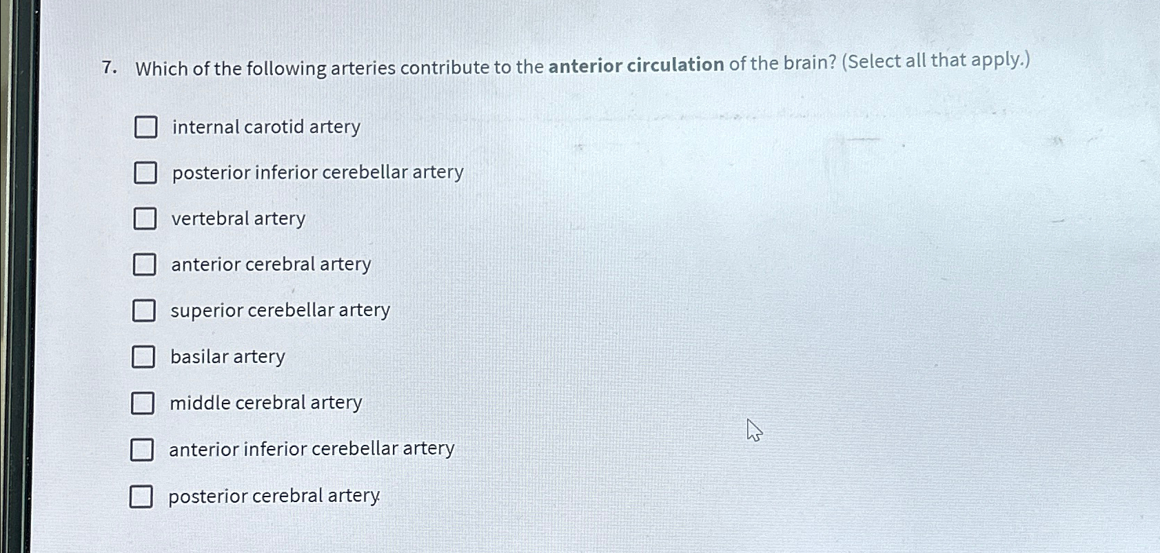 Solved Which of the following arteries contribute to the | Chegg.com