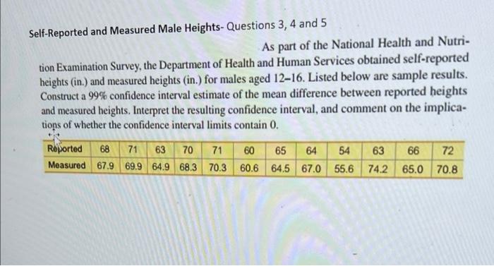 Solved Self-Reported and Measured Male Heights - Questions | Chegg.com