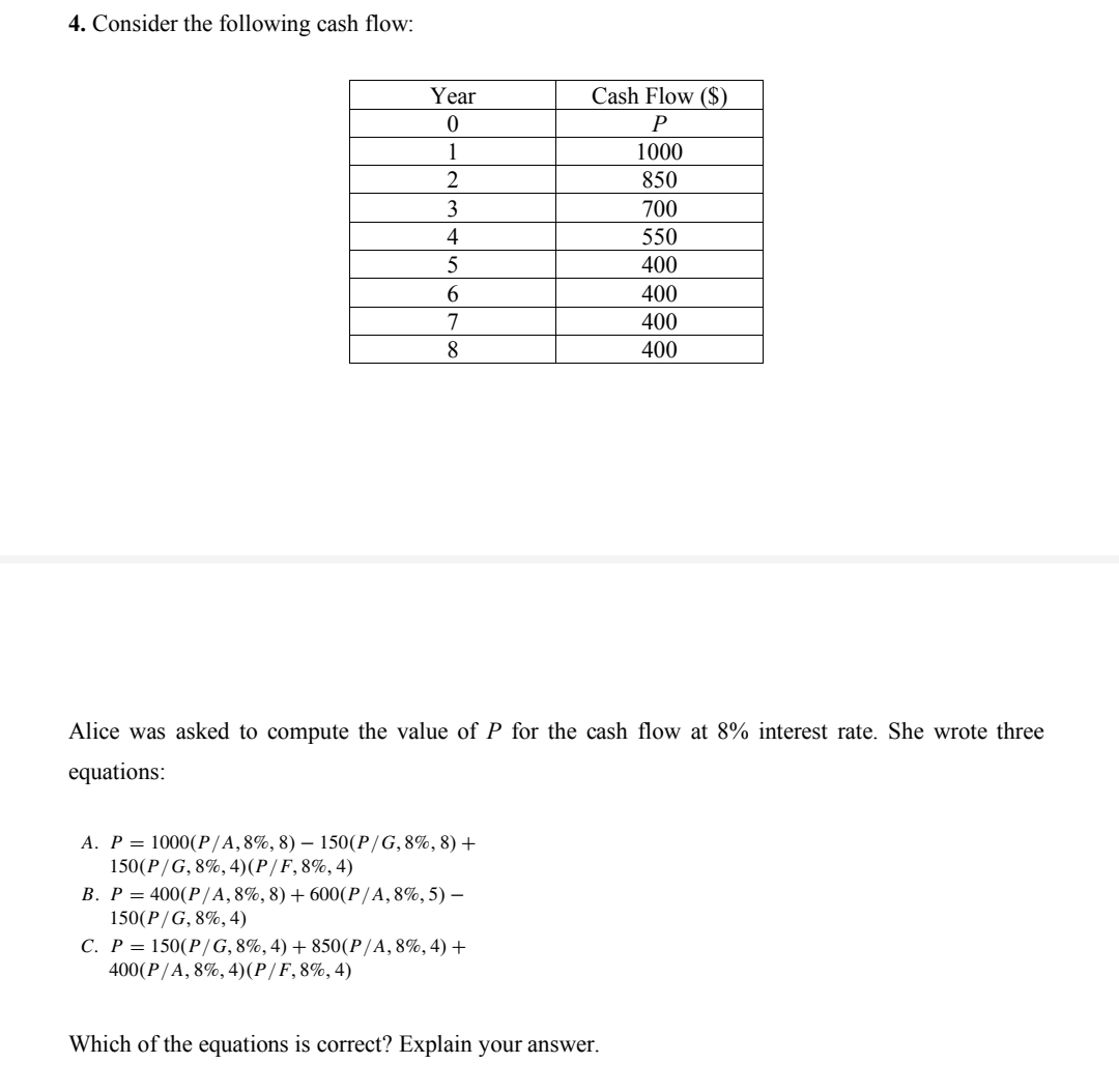 Solved by an EXPERT Consider the following cash flow:\table[[Year,Cash | Chegg.com