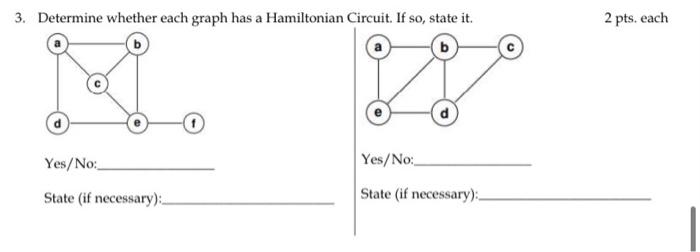 Solved 3. Determine whether each graph has a Hamiltonian | Chegg.com