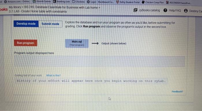 Solved Create a Horse table with the following columns, data | Chegg.com