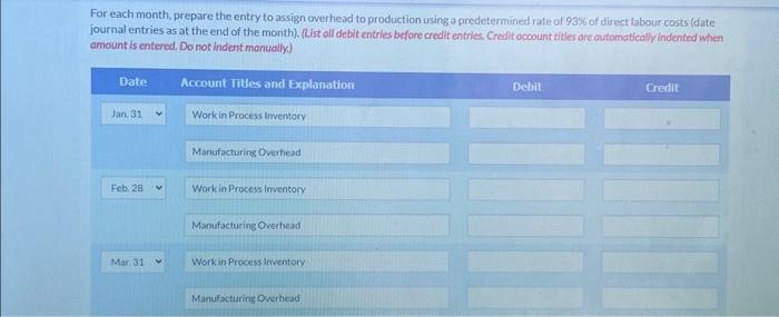 For each month, prepare the entry to assign overhead | Chegg.com