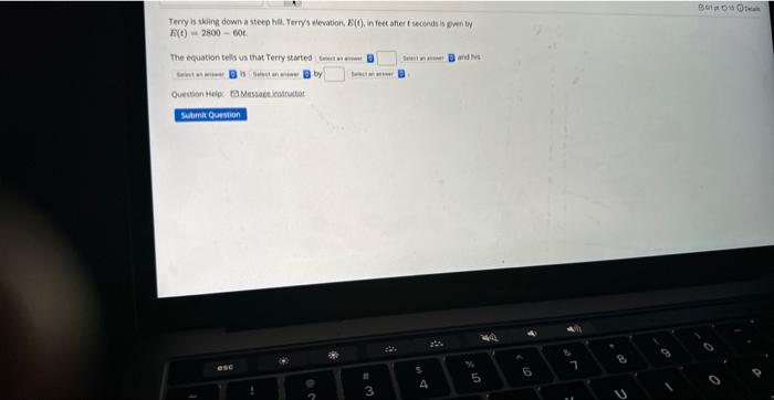 h(t)=2500−60t The equation tells us that Terry | Chegg.com