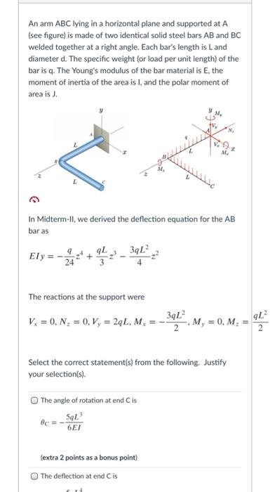 Solved An arm ABC lying in a horizontal plane and supported | Chegg.com