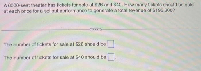 Solved A 6000-seat theater has tickets for sale at $26 and | Chegg.com