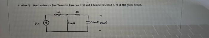 Solved Problem 3: Use Laplace to find Transfer Function () | Chegg.com