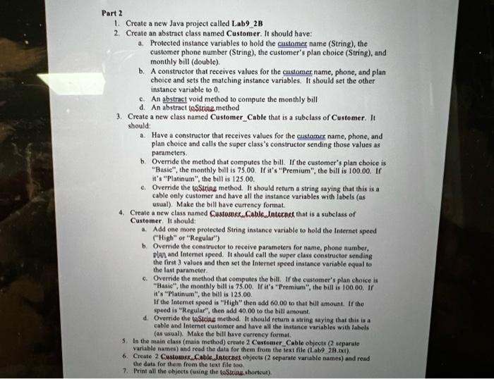 Solved Part 2 1. Create a new Java project called Lab9 2B 2. | Chegg.com