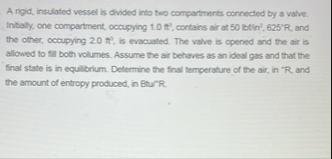 A rigid, insulated vessel is divided into two | Chegg.com