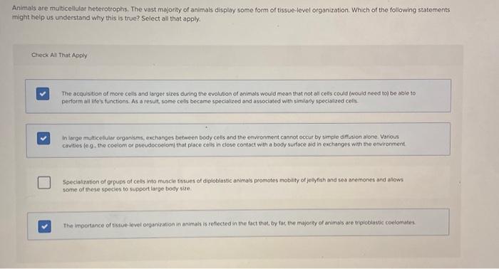 Solved Animals are multicellular heterotrophs. The vast | Chegg.com