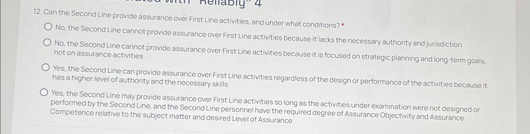 Solved Can the Second Line provide assurance over First Line | Chegg.com