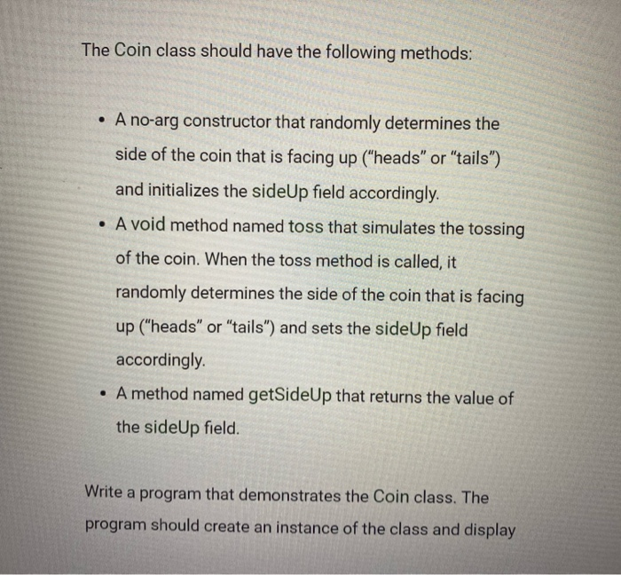 Solved 17. Coin Toss Simulator Write a class named Coin. The | Chegg.com