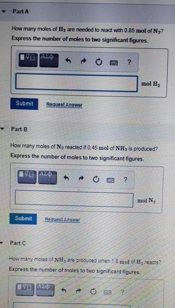 Solved Part A How many moles of H2 are needed to react with | Chegg.com