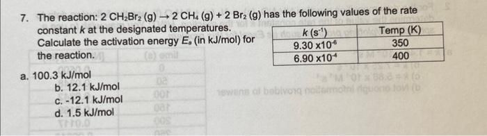 Solved 7. The reaction: 2CH2Br2( g)→2CH4( g)+2Br2( g) has | Chegg.com