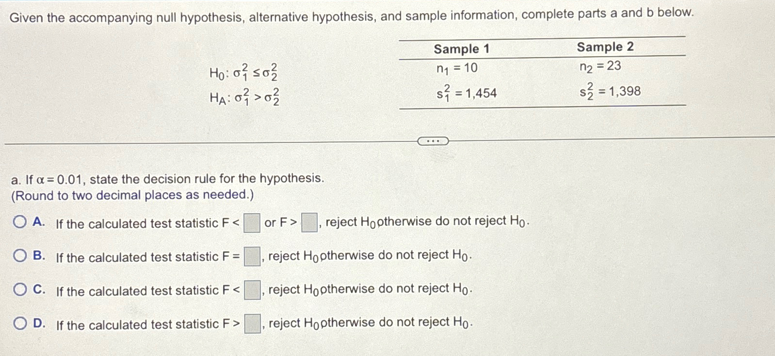 Solved Given the accompanying null hypothesis, alternative | Chegg.com