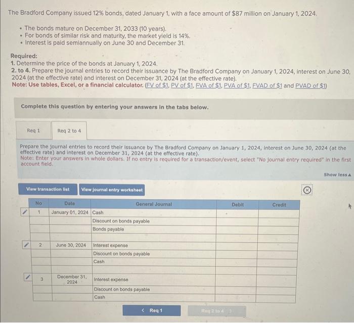 Solved The Bradford Company issued 12% bonds, dated January | Chegg.com