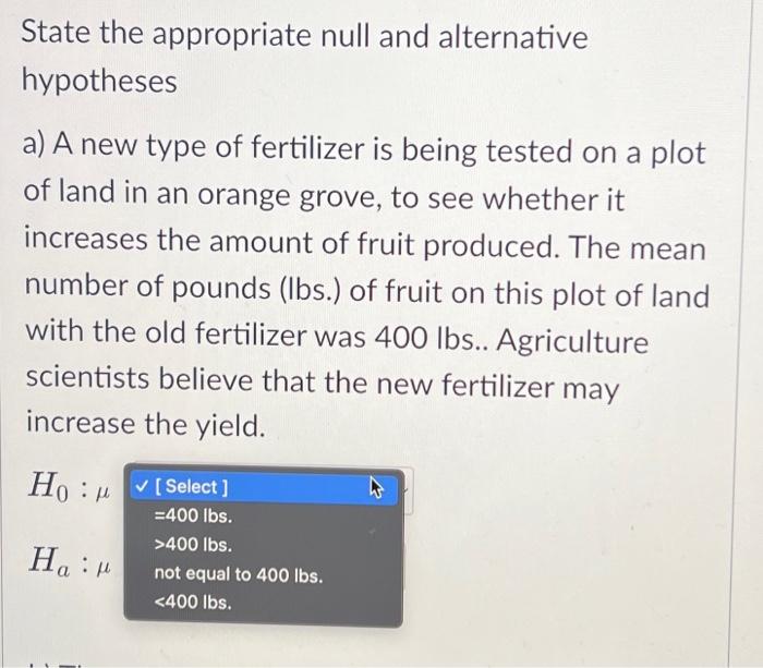 Solved State the appropriate null and alternative hypotheses | Chegg.com
