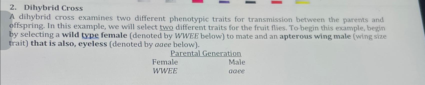 Solved Dihybrid CrossA dihybrid cross examines two different | Chegg.com