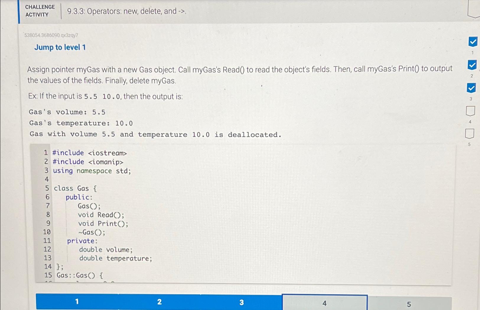Solved CHALLENGEACTIVITY9.3.3: Operators: new, delete, and | Chegg.com