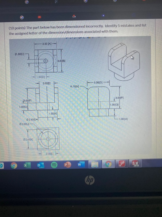 Solved G (10 points) The part below has been dimensioned | Chegg.com