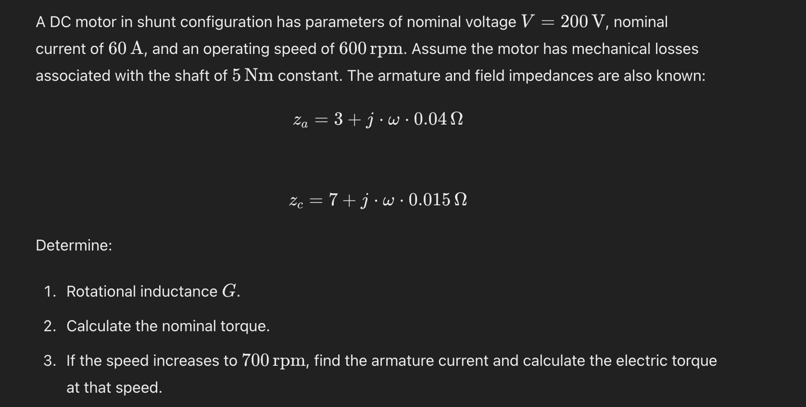 Solved A DC motor in shunt configuration has parameters of | Chegg.com