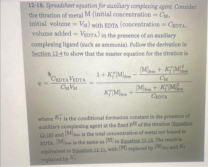 Solved 12-19. Auxiliary complexing agent. Use the equation | Chegg.com