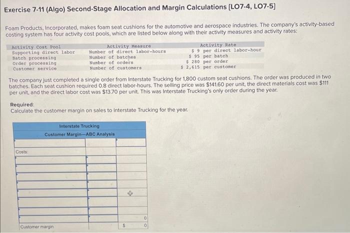 Solved Exercise 7-11 (Algo) Second-Stage Allocation and | Chegg.com