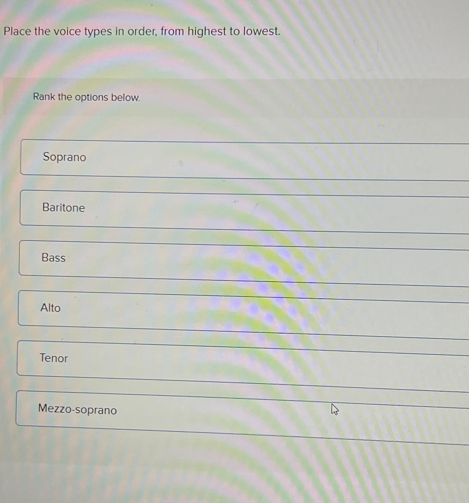 Solved Place the voice types in order, from highest to | Chegg.com