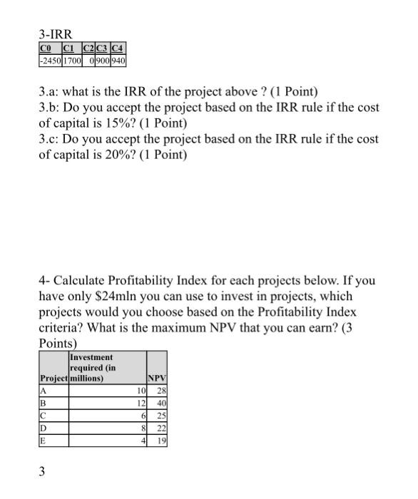 Solved 3.a: what is the IRR of the project above? (1 Point) | Chegg.com