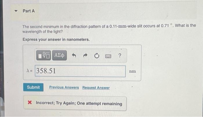 Solved Part A The second minimum in the diffraction pattern | Chegg.com