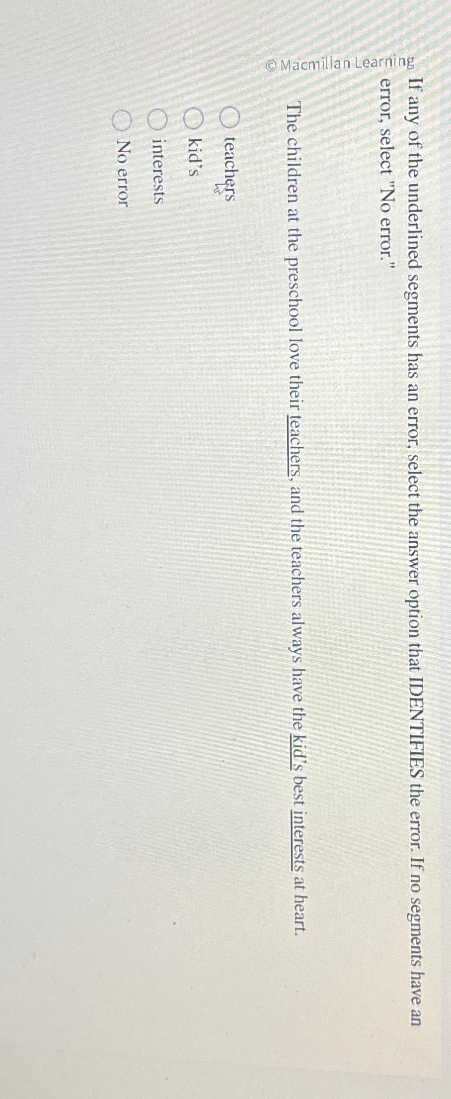 Solved If any of the underlined segments has an error, | Chegg.com