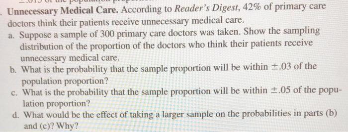 Solved Unnecessary Medical Care. According to Reader's | Chegg.com