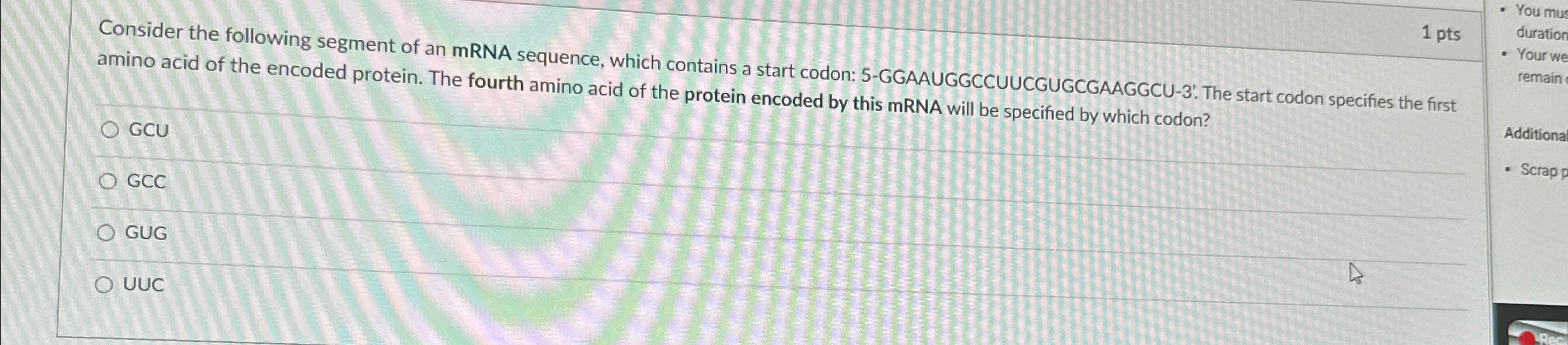 Solved Consider the following segment of an mRNA sequence, | Chegg.com